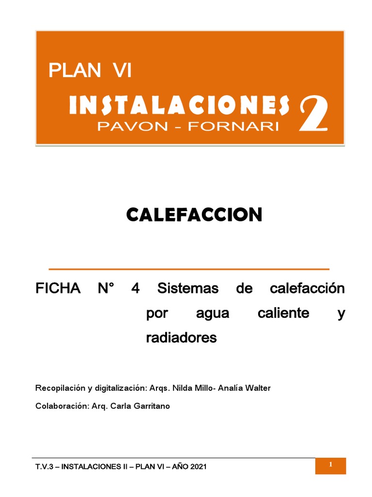 Ficha N° 4 Calefacción por agua caliente y radiadores 2021 | PDF | Calor | Tubería (transporte ...