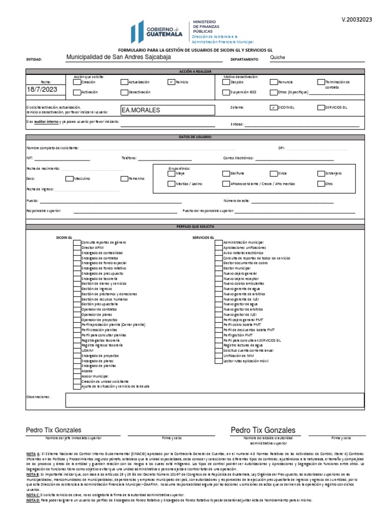 1 FORMULARIO SOLICITUD DE USUARIOS - MODIFICADO - V 20032023 | PDF | Alcalde | Gobierno