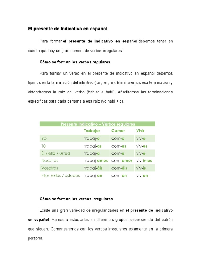 Presente de Indicativo en Español | PDF | Verbo | Lengua española
