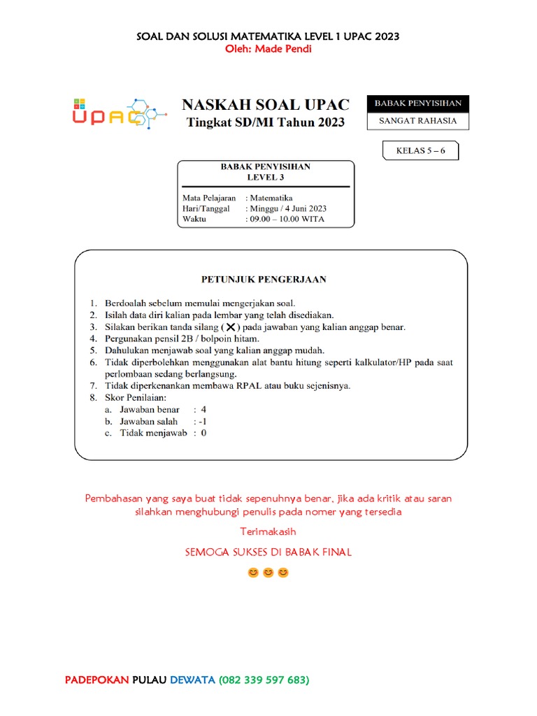 Solusi Math Level 3 Upac 2023 | PDF