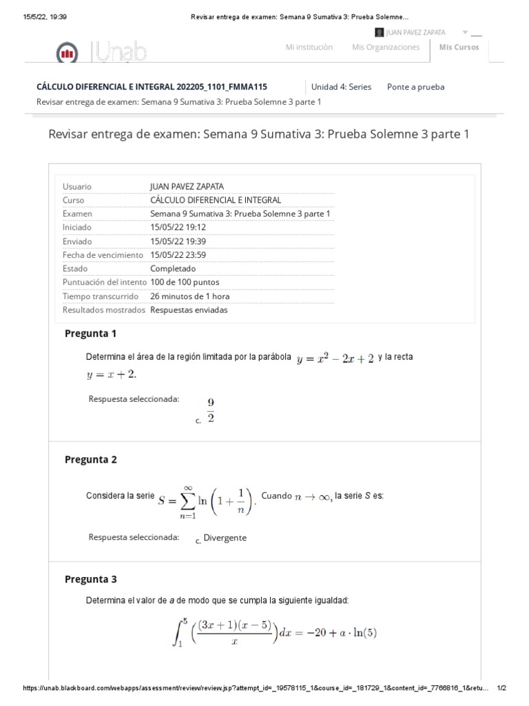Revisar Entrega de Examen - Semana 9 Sumativa 3 - Prueba Solemne.. - 1 | PDF | Análisis ...