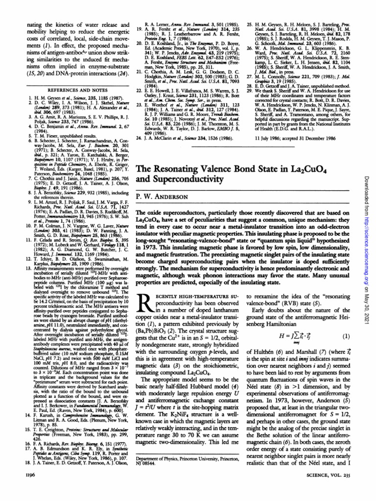 Resonating Valence Bond State in La2CuO4 | PDF | Social Science ...