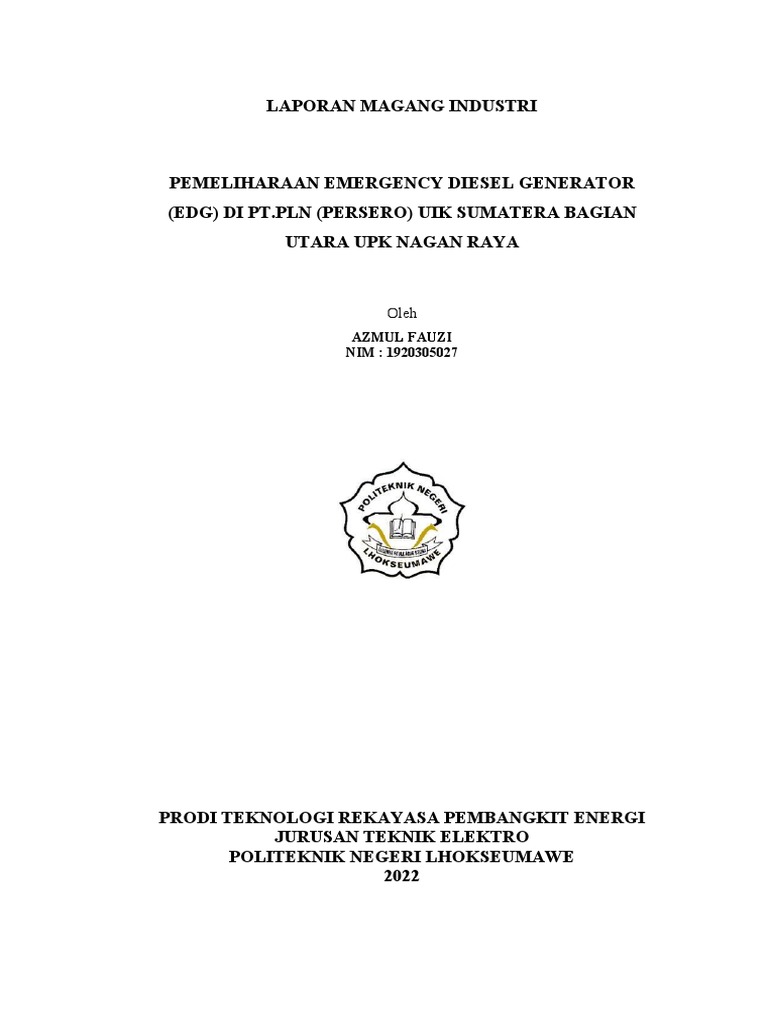 Pemeliharaan EDG di PT PLN Nagan Raya | PDF