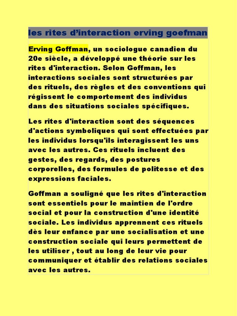 Les Rites D'interaction Erving Goefman | PDF | Évolution de carrière ...