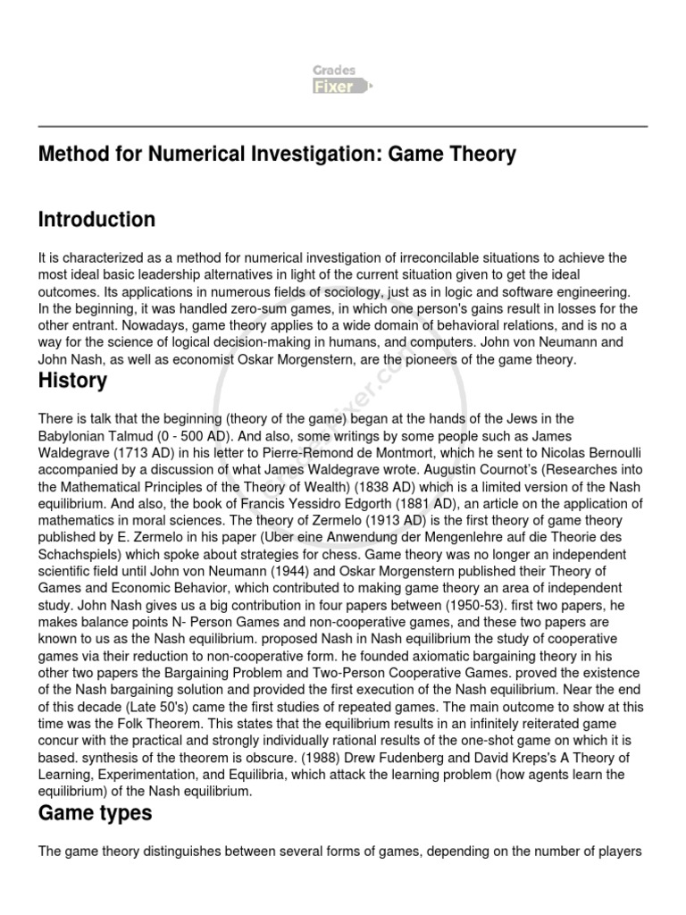 Method For Numerical Investigation Game Theory | PDF | Game Theory | Mathematical And ...