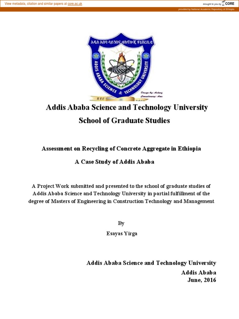 Addis Ababa Science and Technology University School of Graduate Studies | PDF | Concrete ...