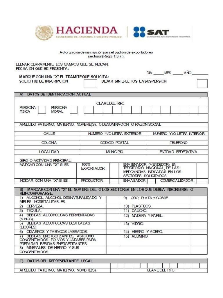 Padron de Exportador Sectorial | PDF