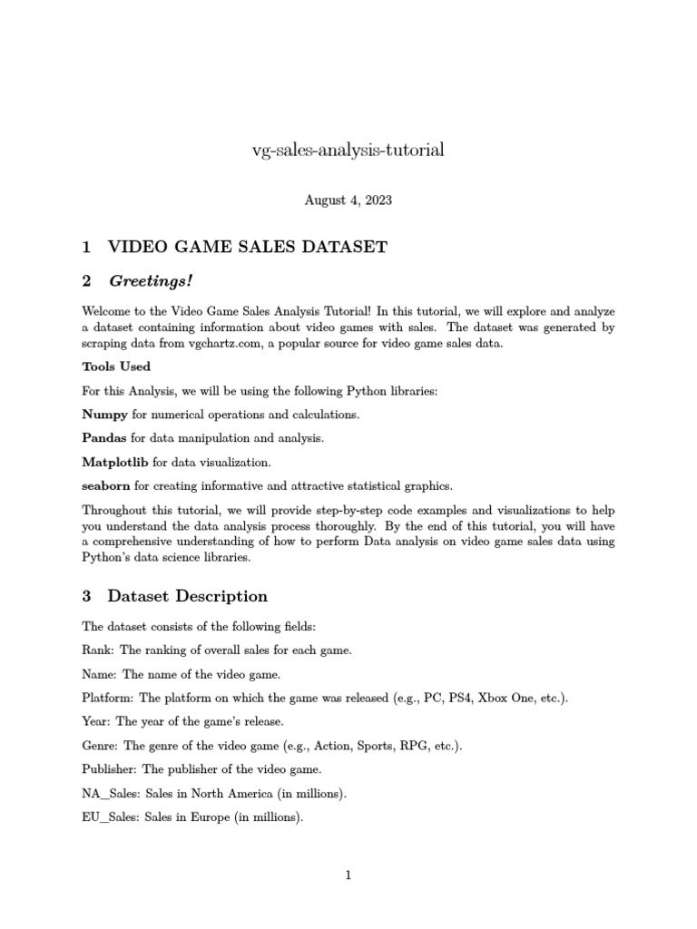 Video Games Sales Analysis | PDF | Video Games | Data Analysis