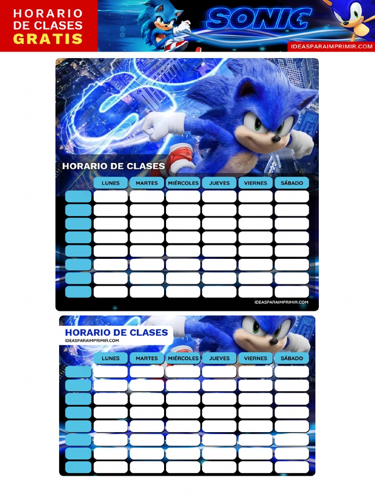 Horario de Clases Sonic para Imprimir Gratis | PDF