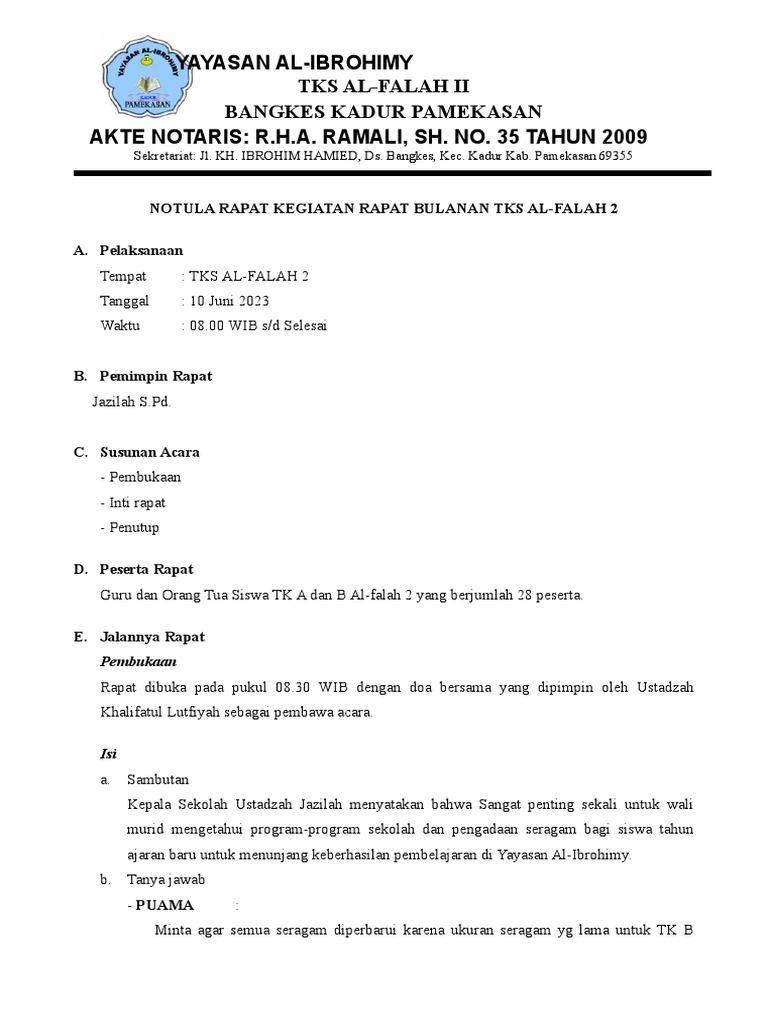 Contoh Notula Rapat Pdf