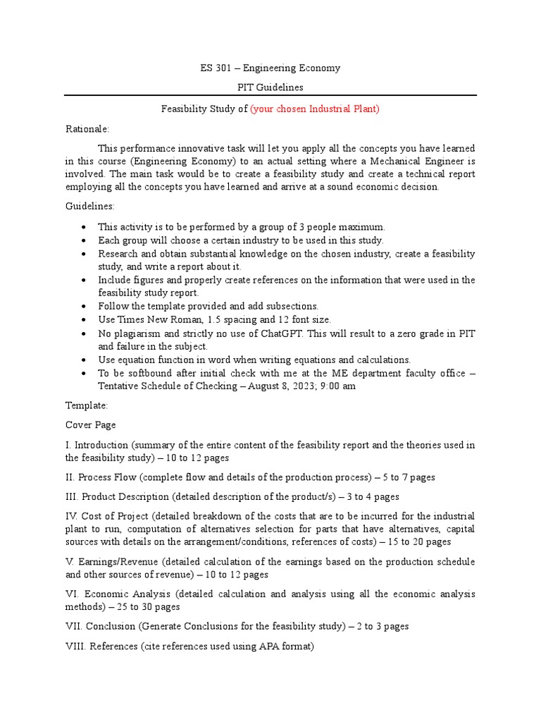 ES 301 PIT Guidelines | PDF