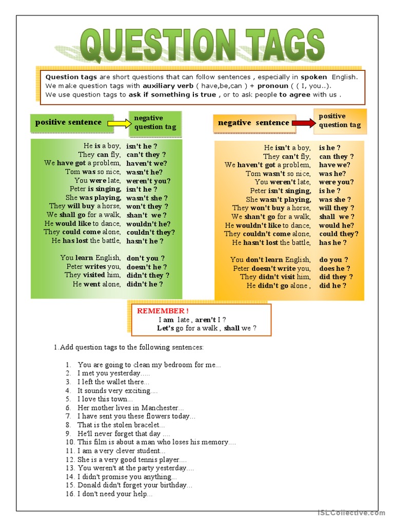 Question Tags | PDF | English Language | Question