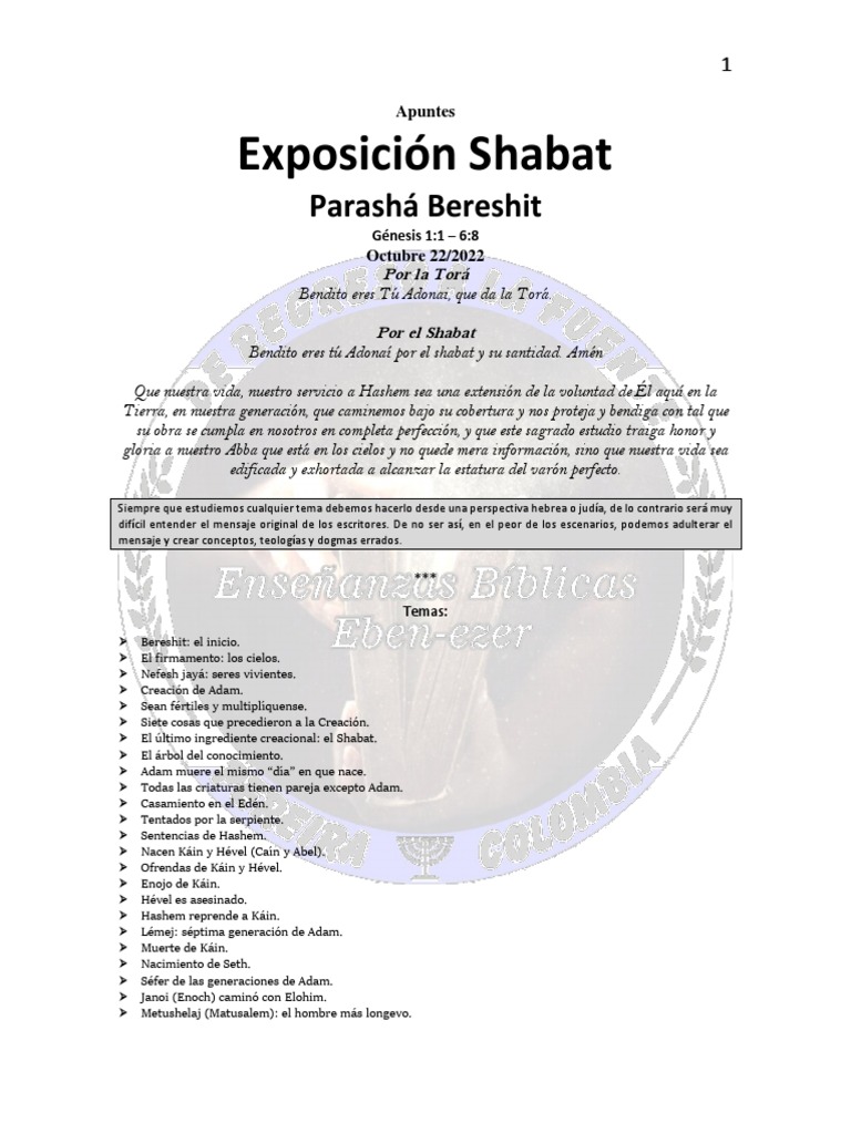 Bereshit - Tema Shabat | PDF