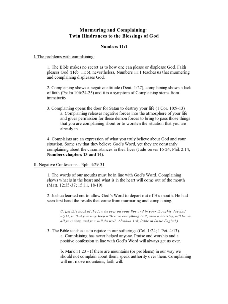 Murmuring Complaining | PDF | Prayer | Prosperity Theology