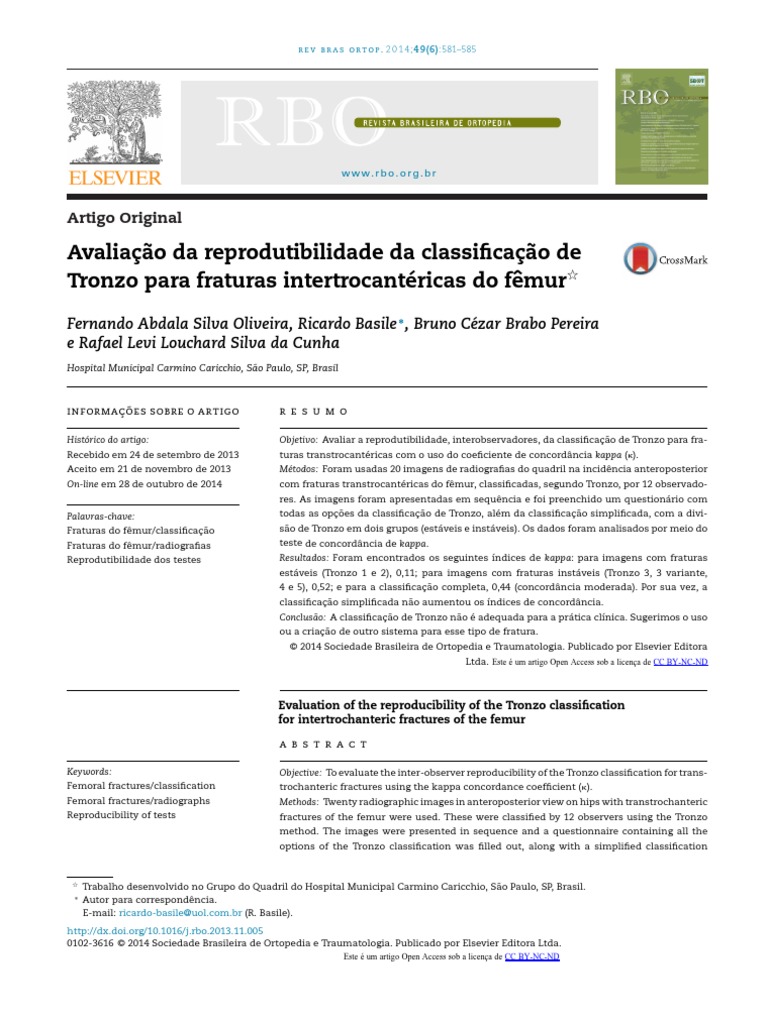 Avaliac ̧ão Da Reprodutibilidade Da Classificac ̧ão de Tronzo para ...