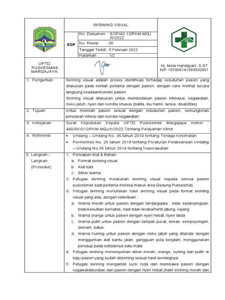 Bab 3.2.1.b SOP SKRINING VISUAL | PDF | Sains & Matematika