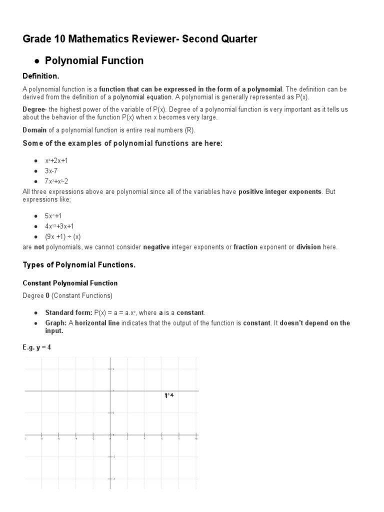 Grade 10 Mathematics Reviewer | PDF | Function (Mathematics) | Polynomial