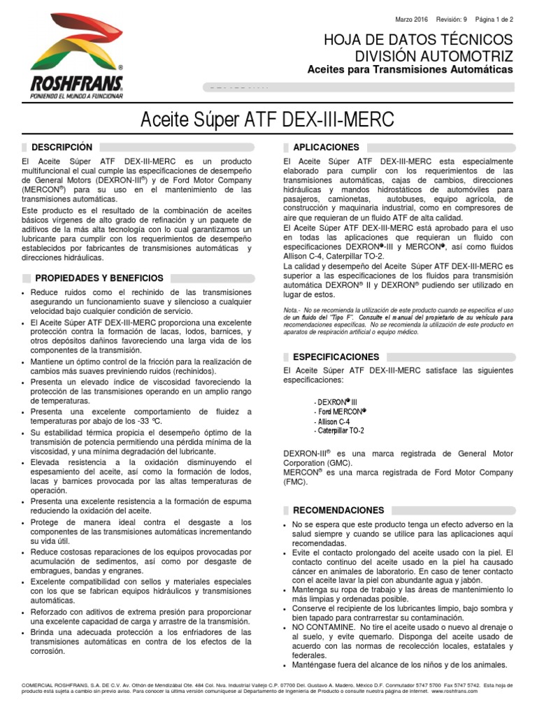 02 HDT Super Atf Dex-III Merc r10 | PDF | Transmisión automática | Lubricante