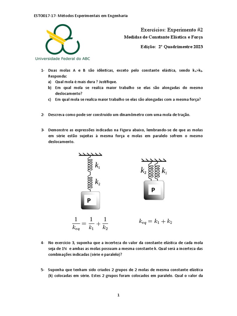 Molas: Análise em Série e Paralelo | PDF | Massa | Oscilação