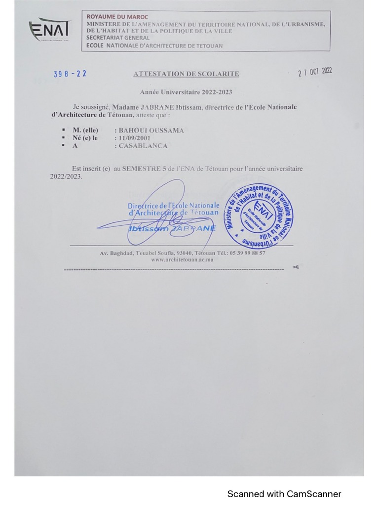 Attestation de Scolarité | PDF
