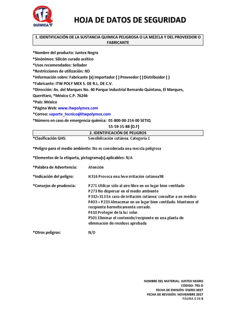 Hds Tubo de Forma Juntex Silicon Negro Marca TF | PDF | Agua | Aluminio