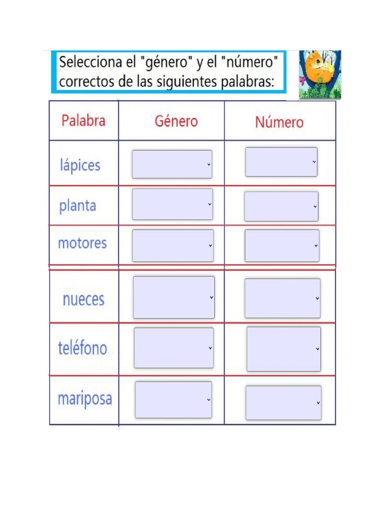 Actividades de Género y Número Del Sustantivo | PDF