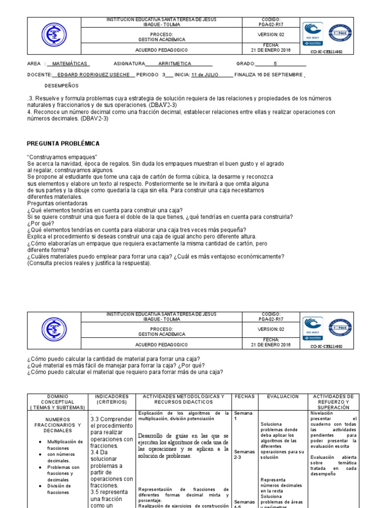 Acuerdos Pedagogicos Quinto 3 Mate | PDF | Evaluación