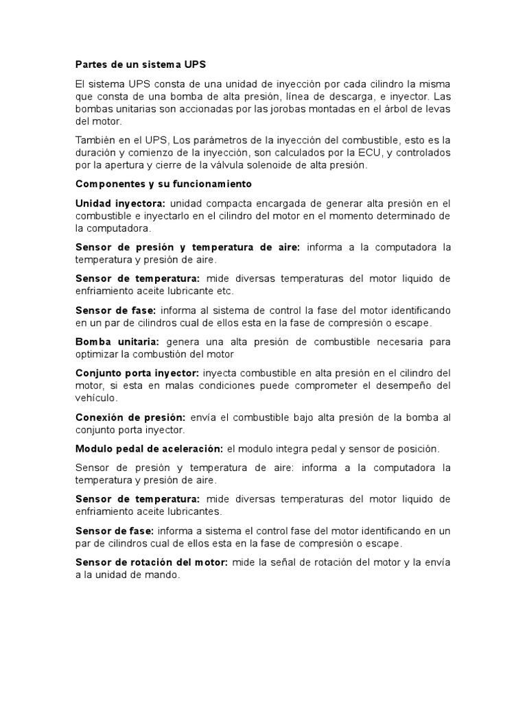 Componentes del Sistema UPS en Motores | PDF | Tecnología