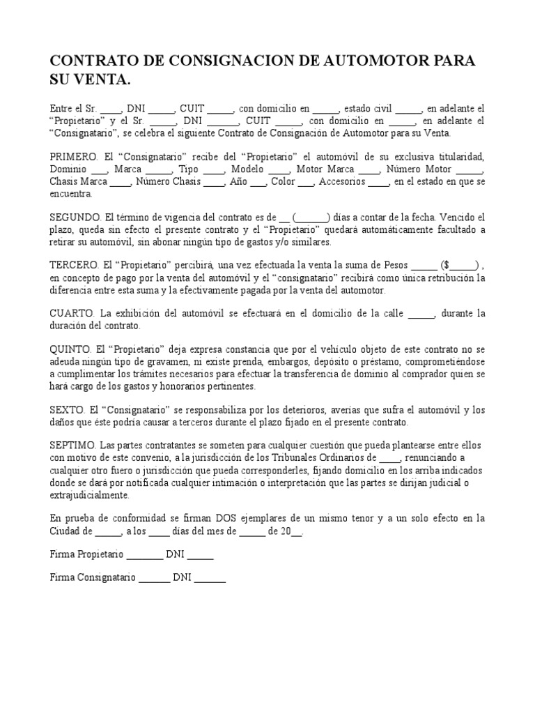 Contrato de Consignacion de Automotor para Su Venta | PDF