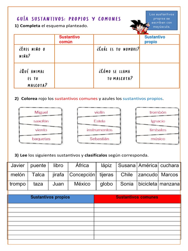 2° Básico. Sustantivos Propíos y Comunes | PDF