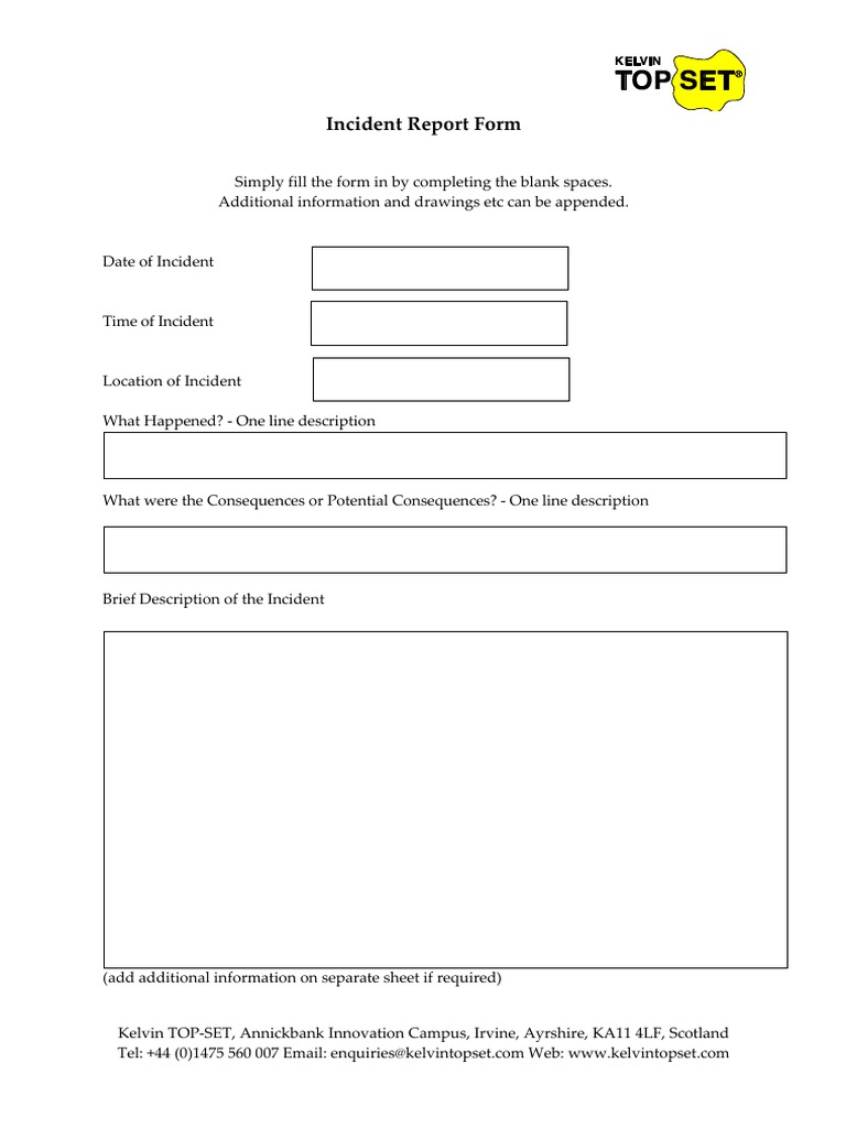 Kelvin Top Set Incident Reporting Form Pdf