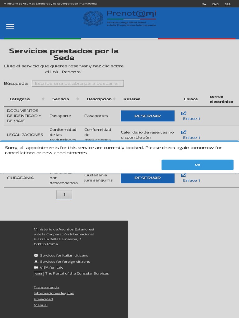 Reservas de Servicios Consulares Italia | PDF | Relaciones ...