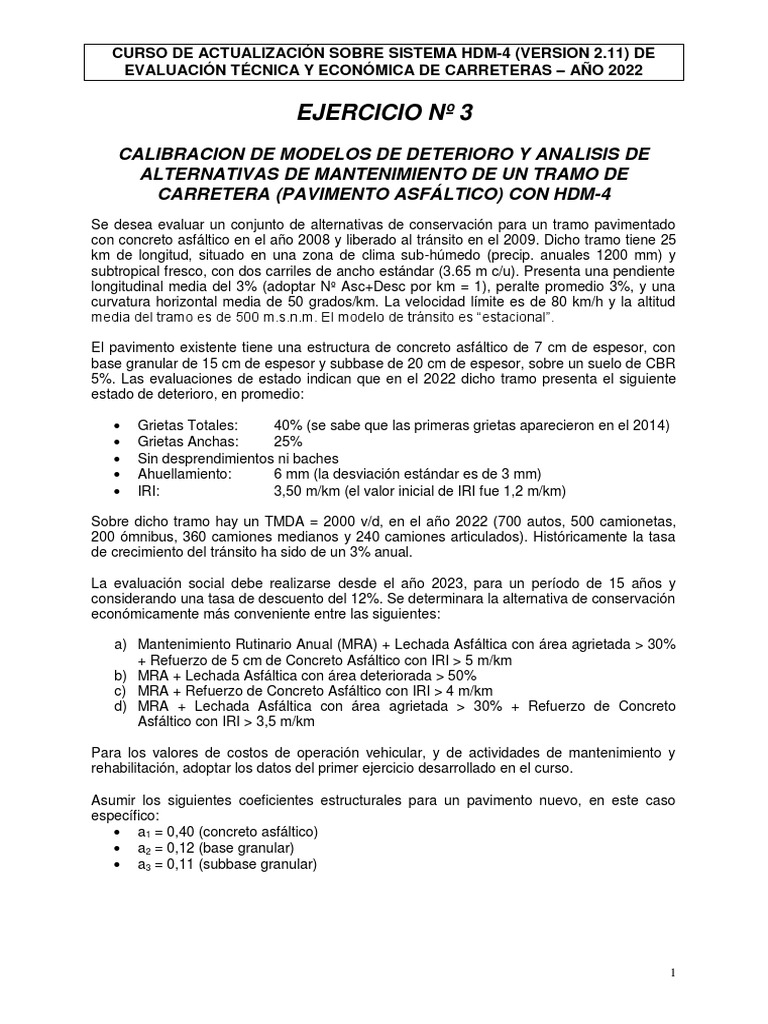Ej 3 HDM4 - Calibracion y Conservacion 2022 | PDF