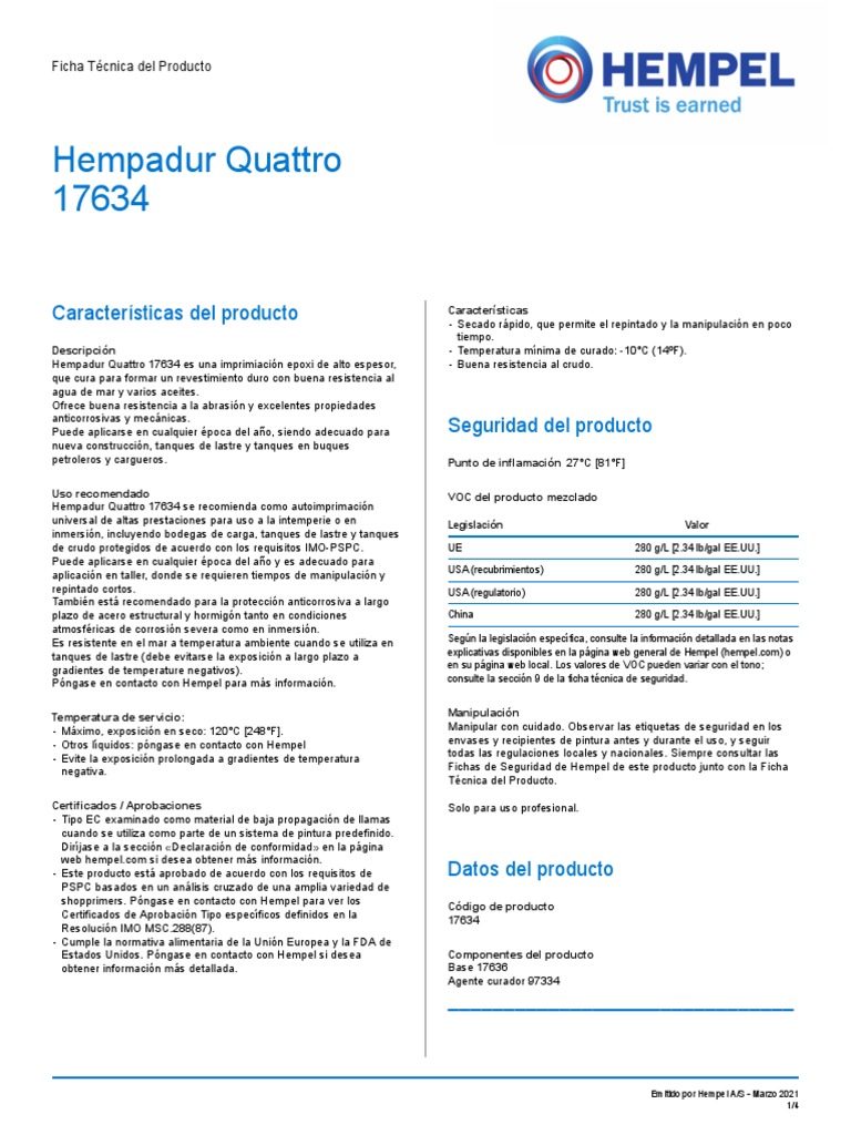 Hempadur Quattro 17634 1 | PDF | Aluminio | Revestimiento