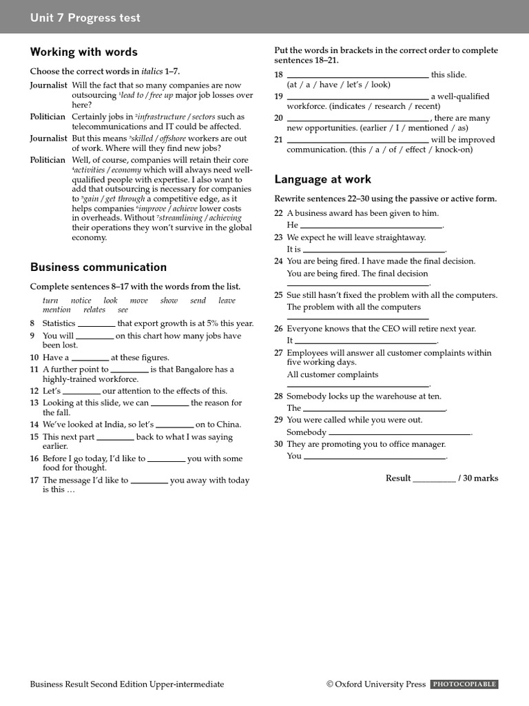 BR2e UppInt Unit7 Progress Test | PDF