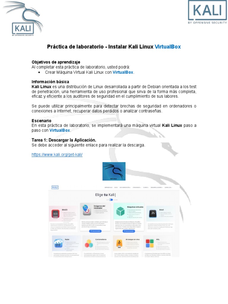 Práctica de Laboratorio - Instalar Kali Linux Con VirtualBox-1 | PDF