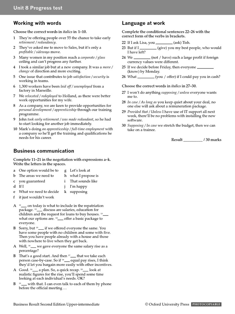 BR2e UppInt Unit8 Progress Test | PDF | Salary | Overtime