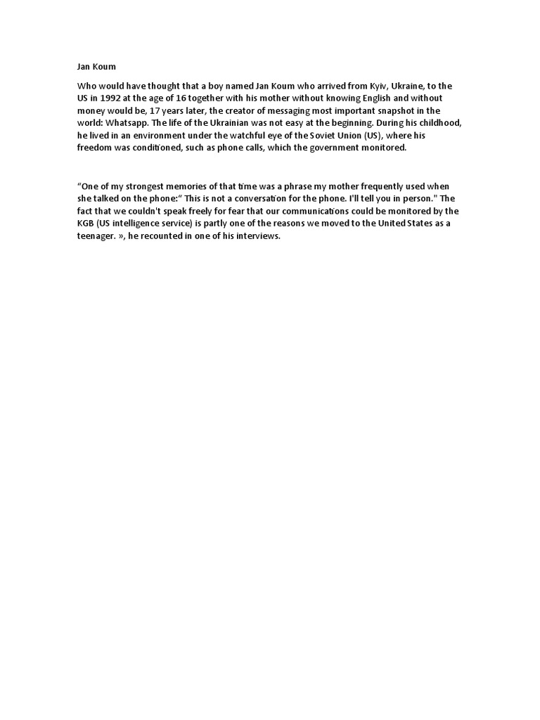 Jan Koum: From Kyiv to WhatsApp | PDF