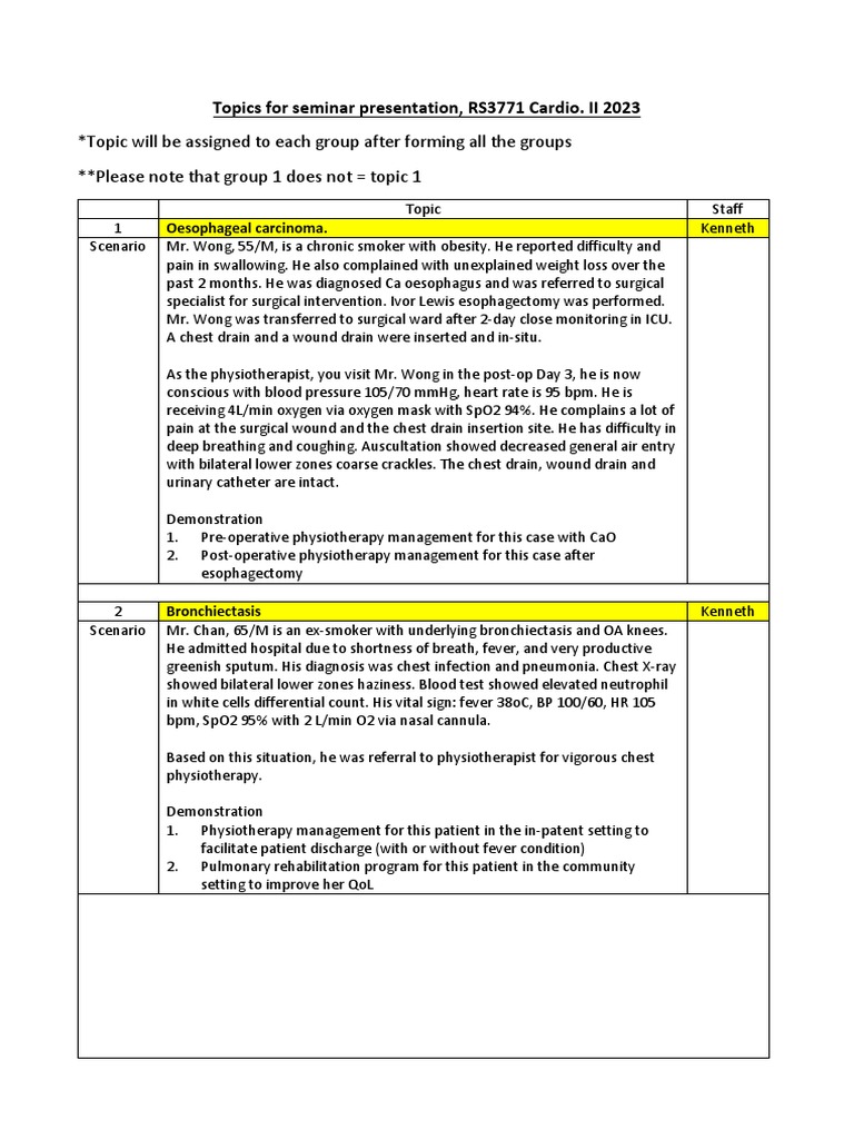Case Study For Cardiorespiratory Physiotherapy | PDF | Coronary Artery ...