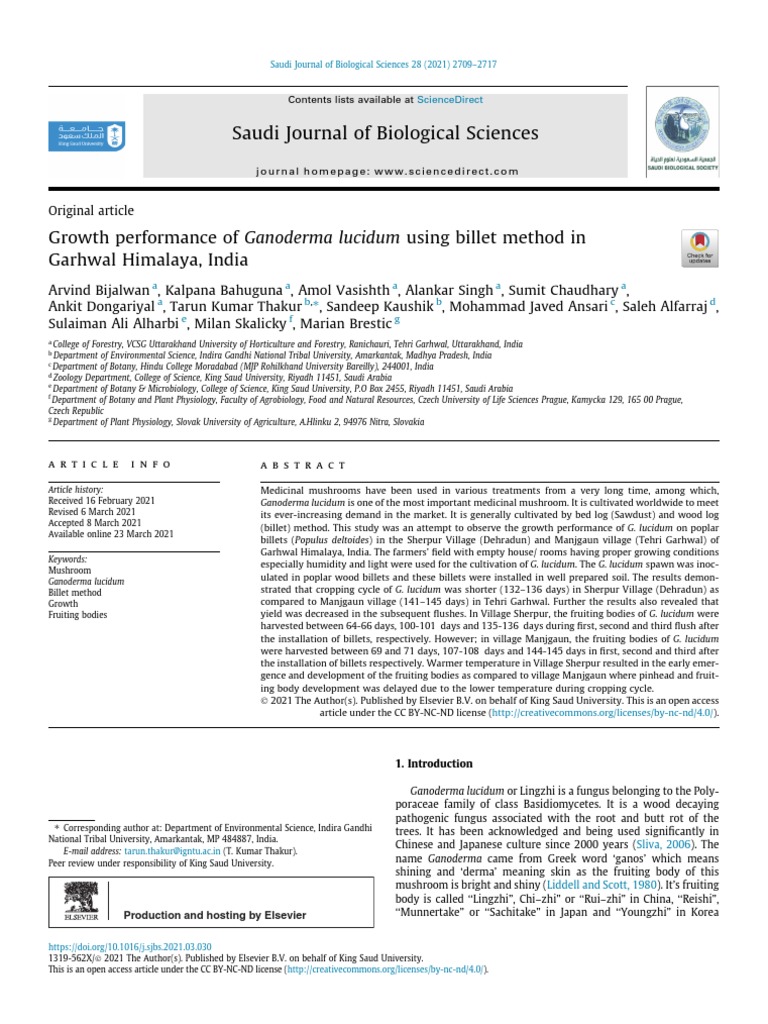 Growth performance of Ganoderma lucidum using billet method in India ...