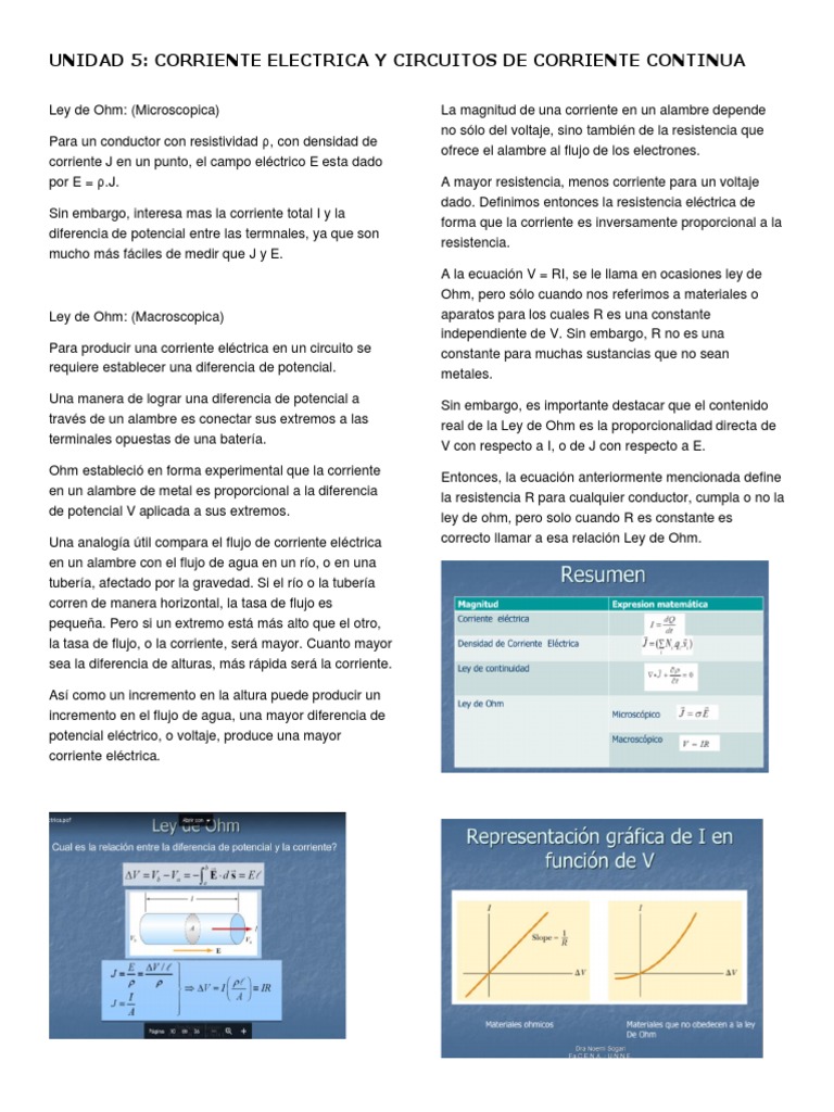 Unidad 5: Corriente Electrica Y Circuitos de Corriente Continua | PDF | Resistencia Eléctrica y ...