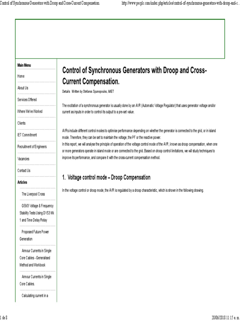 Control of Synchronous Generators With Droop and Cross-Current ...