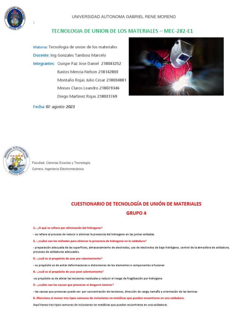 Tecnología de Unión de Materiales en Soldadura | PDF | Soldadura ...