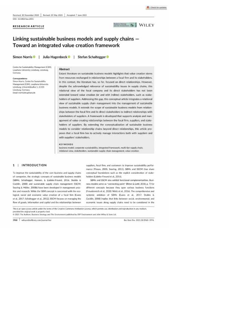 Linking Sustainable Business Models and Supply Chains - Toward An ... Linking Sustainable Business Models and Supply Chains - Toward An ...