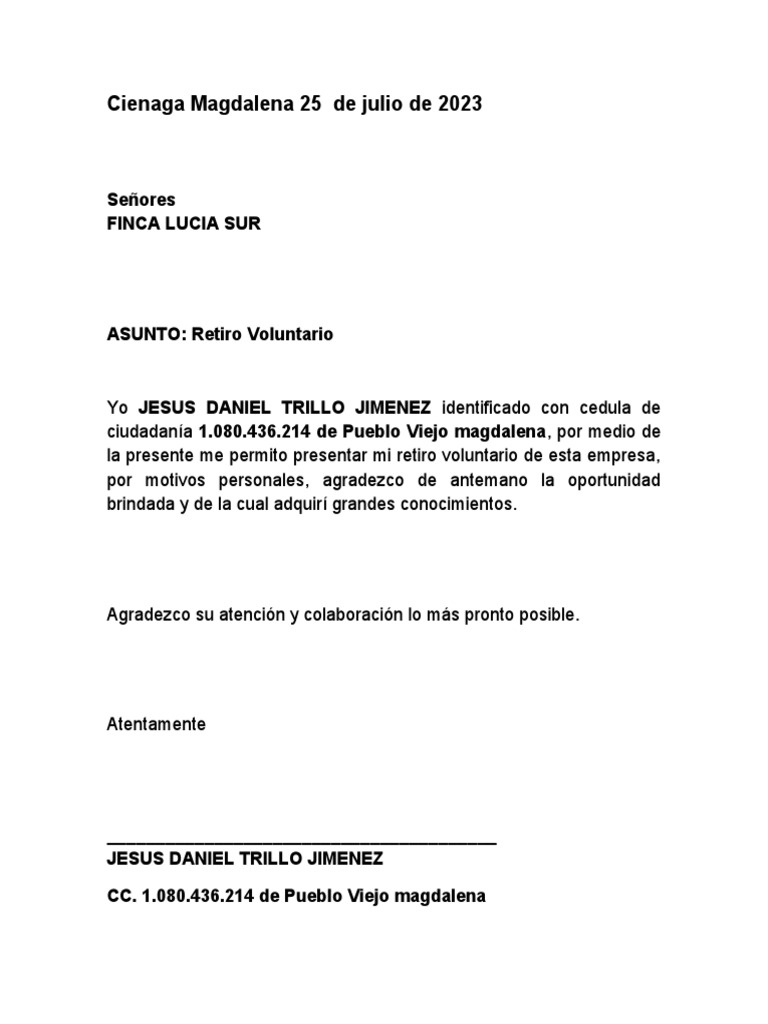 Carta de Retiro | PDF | Estilo de vida