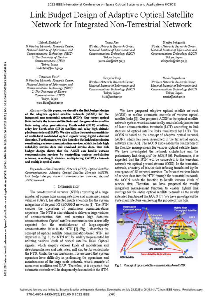 Link Budget Design of Adaptive Optical Satellite Network For Integrated Non-Terrestrial Network ...