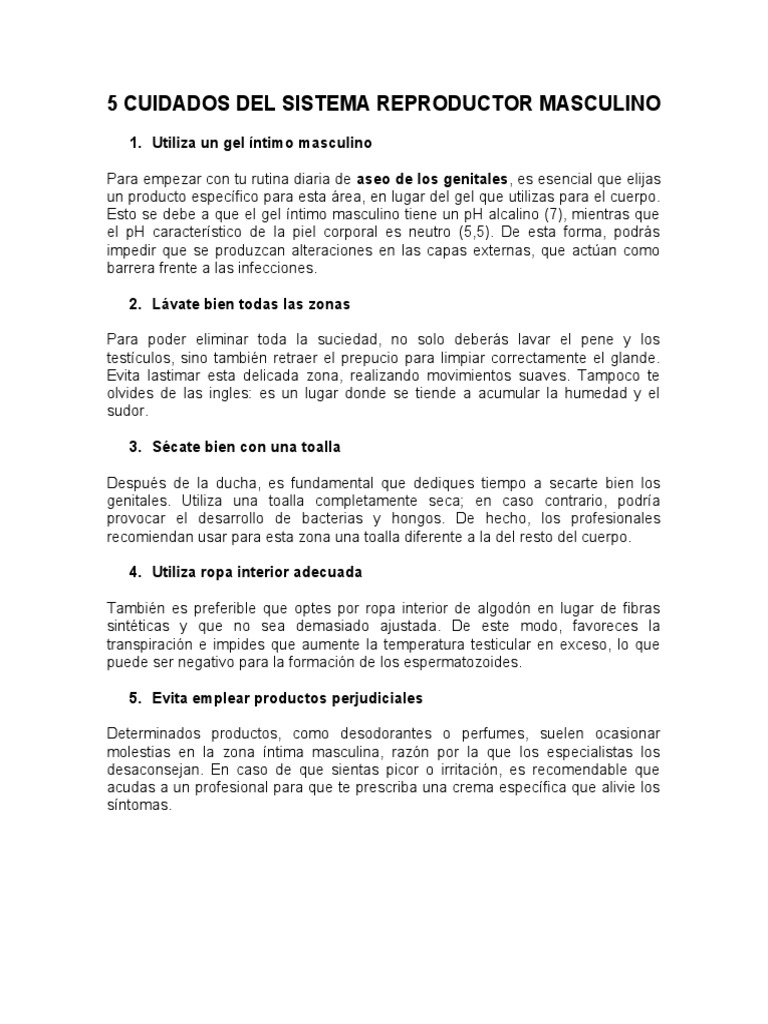 5 Cuidados Del Sistema Reproductor Masculino | Descargar gratis PDF ...