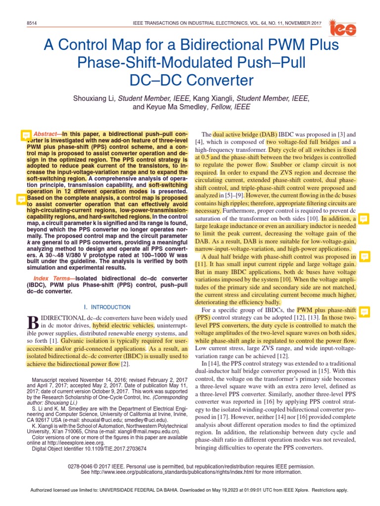 A Control Map For A Bidirectional Pwm Plus Phase Shift Modulated Pushpull Dcdc Con Download