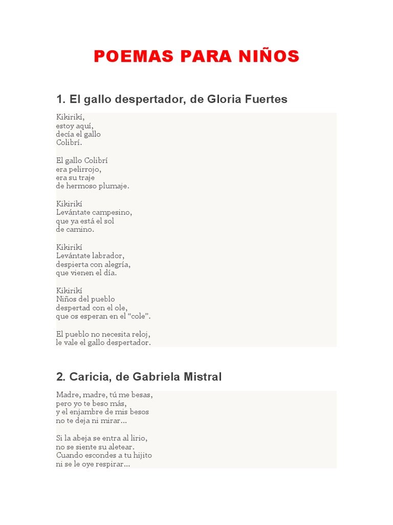 Poemas Infantiles Encantadores | PDF