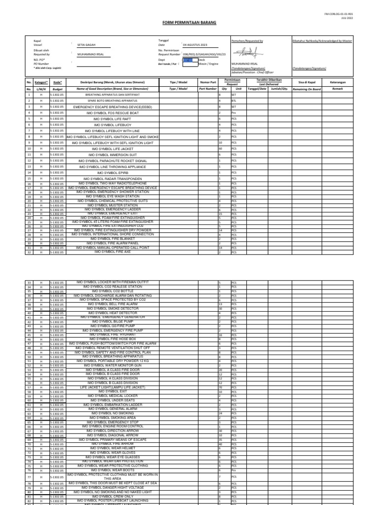 Fm-corlog-01-01-r01 Formulir Permintaan Kapal - Lsa Dan Imo Symbol | PDF